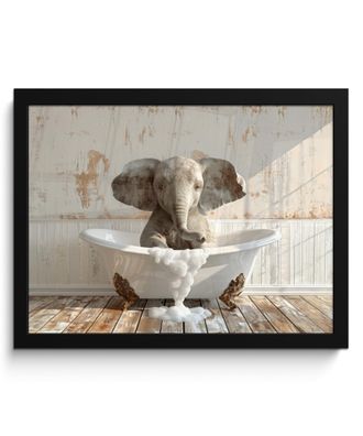 MuchoWow © Wandbilder mit Rahmen 40x30 cm Wanddeko Bilder Wohnzimmer Moderne Zimmerdeko Geschenk Bilderrahmen Vintage - Elefant - Badewanne - Schaumstoff - Wil