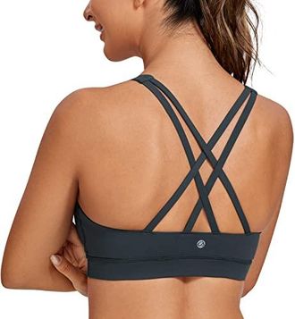 CRZ YOGA Femme Dos Croisé Soutien-Gorge de Sport Yoga Fitness Coussinet Amovible sans Armature Mélanite XS