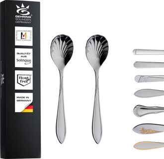 Gehring Gehring Solingen Focus Zuckerl&ouml;ffel 2er Set I Muschell&ouml;ffel I Edelstahl 18/10 I Kaffeel&ouml;ffel I sp&uuml;lmaschinengeeignet I Made in Germany