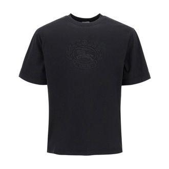 Burberry Emblem Besticktes Baumwoll-T-Shirt - - Tops - Herren - Schwarzk - L