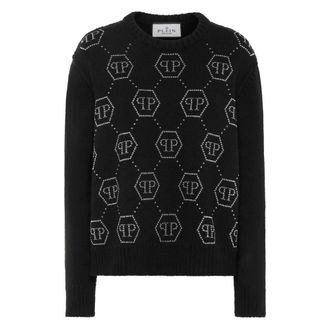 Philipp Plein Femme, Pulls, Noir, Taille: 38 FR Pullover Col Rond Monogram
