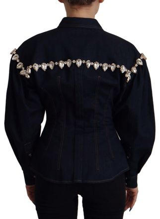 Dolce & Gabbana Womens Blue Denim Crystal Embellish Cotton Jacket Clothing