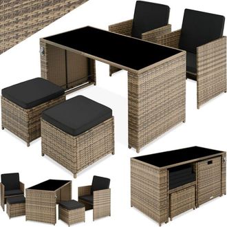 TecTake Salon de jardin en r&eacute;sine tress&eacute;e pour 2 &agrave; 4 personnes avec Plateau en verre de s&eacute;curit&eacute; Ouvre-bouteilles inclus, pliable