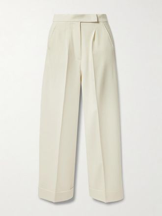 Max Mara Pantalon Large En Laine Mélangée À Plis - Ivoire