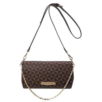 Generic Sac &agrave; bandouli&egrave;re &agrave; rabat pour femme en cuir &agrave; carreaux et sac &agrave; main tendance petits sacs &agrave; bandouli&egrave;re portefeuille avec sangle de cha&icirc;ne, marron, S