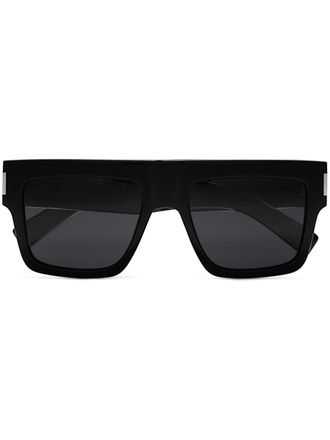 Saint Laurent Eyewear Eckige Sonnenbrille mit Logo-Schild - Schwarz
