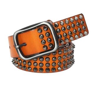 Generic Ceinture à rivets vintage en cuir véritable avec boucle ardillon style punk accessoire décontracté pour jeans, 1, jusquà 3 mois