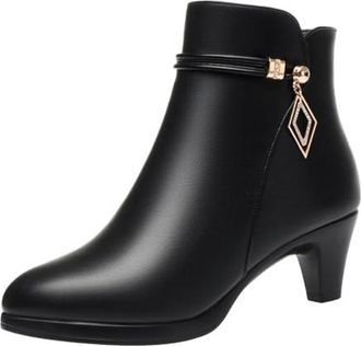 Generic Bottines Femme Elegant &agrave; Talon Moyen Bout Pointu Bottes Courtes Avec Fermeture &Eacute;clair Semelle Antid&eacute;rapante Chaussures en Similicuir D&eacute;contract&eacute;e Auto