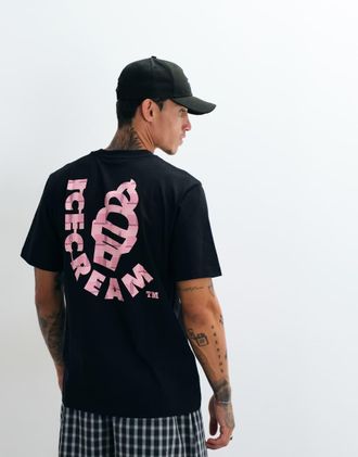 Icecream T-Shirt in Schwarz mit Waffelt&uuml;ten-Print auf dem R&uuml;cken