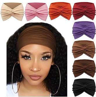 Dreshow Bandeau Cheveux Femme Extra Large Boho Bandeaux Vintage Hair Bandeau Cross Noué Élastique Bande de Cheveux Accessoire 8 Pcs