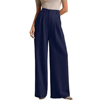 Generic Pantalon pour femme, pantalon taille haute drap&eacute; et soyeux pour femmes de plus de 50 ans, bleu, XL