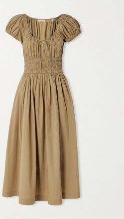 D&ocirc;en Quinn Midikleid Aus Baumwollpopeline Mit Raffungen Und B&auml;ndern - Neutral