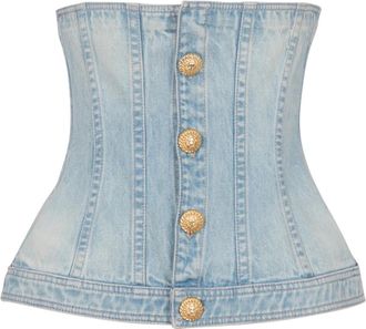 Balmain Femme, Tops, Bleu, Taille: 38 FR Top corset en denim bleu clair