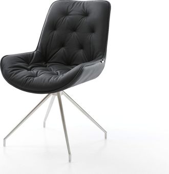 DELIFE Esszimmerstuhl Taimi-Flex Echt-Leder Schwarz Kreuzgestell konisch Edelstahl, Esszimmerst&uuml;hle