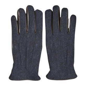 Gran Sasso Gants en laine Shetland &agrave; chevrons et cuir nappa tactile - Homme - Accessoires - Bleu - Taille: L