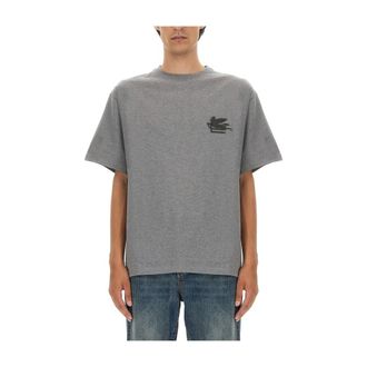 Etro Homme, Tops, Gris, Taille: XS T-shirt &eacute;l&eacute;gant en coton avec broderie Pegasus