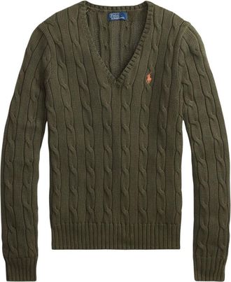 Ralph Lauren Femme, Pulls, Vert, Taille: 38 FR Pull col V en maille torsad&eacute;e