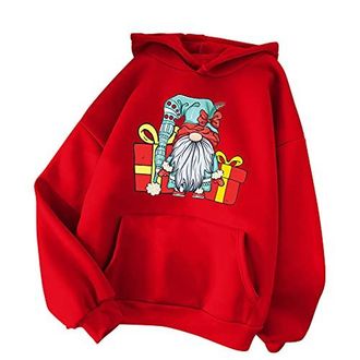 Generic Sweat &agrave; capuche de No&euml;l &agrave; manches longues avec poche et col rond pour femme, Rouge, XXL