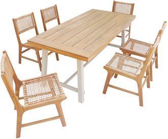 Sweeek Table int&eacute;rieur/ext&eacute;rieur bois dacacia et m&eacute;tal 6 chaises r&eacute;sine tress&eacute;e Naturel / Naturel