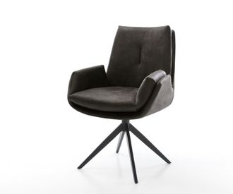 DELIFE Drehstuhl Clea-Flex Mikrofaser Anthrazit Vintage Kreuzgestell breit Schwarz 360&deg; drehbar Wippfunktion, Esszimmerst&uuml;hle