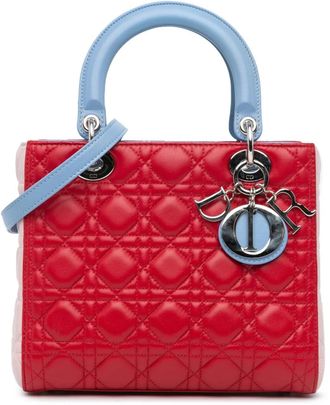 Dior Hobo Bags - Medium Tricolor Lambskin Cannage Lady Dior - Gr. unisize - in Rot - f&uuml;r Damen