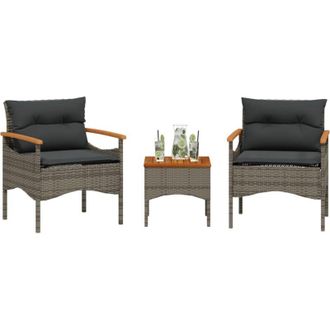 vidaXL Salon de jardin avec coussins 3 pcs gris résine tressée Vidaxl