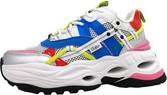 Buffalo Triplet Hollow Chaussures à lacets pour femme Blanc Loisirs, Blanc/bleu/rose, 38 EU