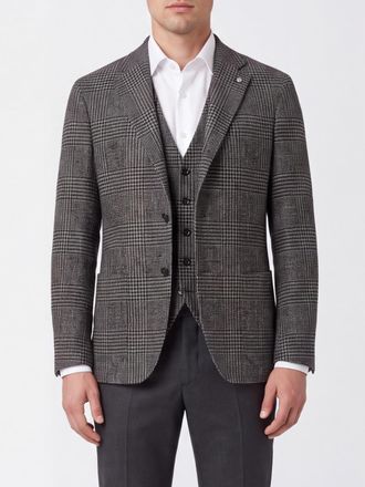 Luigi Bianchi Einreihiger Blazer mit Hahnentrittmuster aus Alpaka und recycelter Wolle