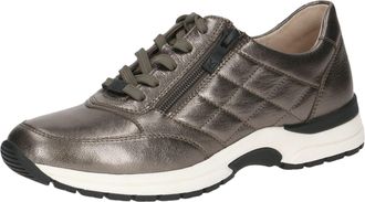 Caprice Damen Sneaker flach aus Leder mit Reißverschluss, Metallisch (Piombo Metal), 37 EU