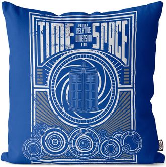 Void Watches Time Meets Space Kissenbezug Kissenhülle Polyester wasserfest Outdoor Indoor zeitreise Timelord notrufzelle, Farbe:Blau, Kissen Größe:40 x 40 cm