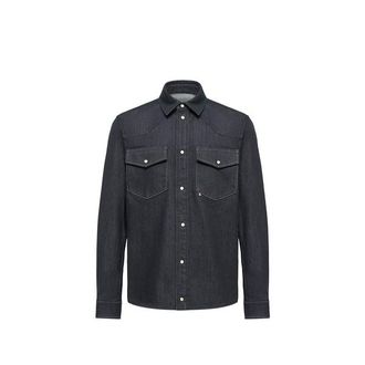 Moncler Chemise &agrave; col classique en denim de coton m&eacute;lang&eacute;