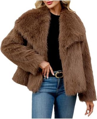 Generic Manteau en fausse fourrure pour femme - Veste dhiver chaude en peluche - Haut &agrave; manches longues de couleur unie - Cardigan ouvert sur le devant - Mant