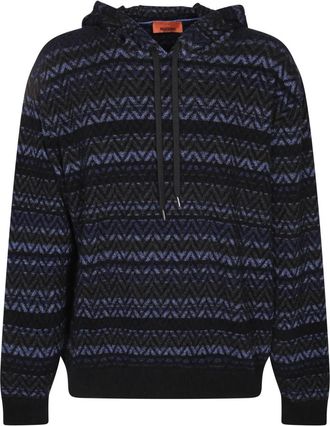 Missoni Homme, Sweatshirts et sweats &agrave; capuche, Bleu, Taille: 2XL SweaT-shirt &agrave; capuche en m&eacute;lange de laine &agrave; motif zigzag