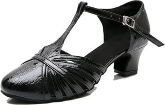 MGM-Joymod Escarpins à lanières en T pour femme - Chaussures de danse latine modernes - Pour bal de fin dannée, mariage, fête, Yw089 Noir Talon 5 cm, 38.5 EU