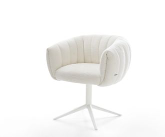 DELIFE Drehstuhl Jada-Flex Boucl&eacute; Soft Beige Fu&szlig;kreuz Wei&szlig; 360&deg; drehbar Wippfunktion Taschenfederkern, Esszimmerst&uuml;hle