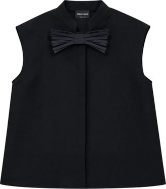 Giorgio Armani Chemise sans manches en cady de soie &agrave; col mandarin - Femme - Tops - Noir - Taille: 38 FR