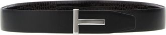 Tom Ford Reversible Crocodile-Print Leather Belt - Black