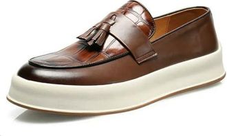 Generic QXDZSW Mocassins tendance personnalisés à pampilles pour homme à enfiler en cuir décontracté pour fête, mariage, semelle épaisse surélevée, marron, 42