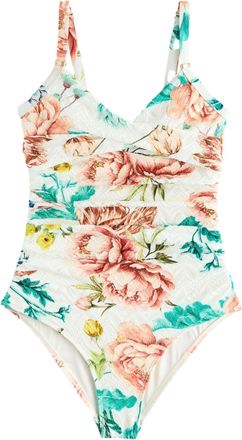 Next Damen Standard Badeanzug, der f&uuml;r einen flachen Bauch sorgt White Floral Lace 40