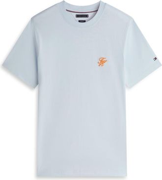 Tommy Hilfiger Glattes T-Shirt aus Baumwolle mit Monogramm-Stickerei, Regular Fit in