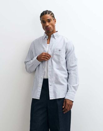 GANT Regular Fit gestreiftes Oxford-Hemd in Blau