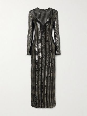 Johanna Ortiz Actitud Nautica Maxikleid Aus T&uuml;ll Mit Pailletten - Schwarz