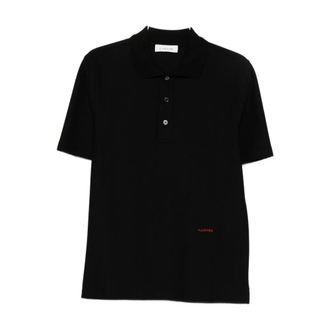 Lanvin Schwarzes Baumwoll-Poloshirt mit Besticktem Logo - - Tops - Herren - Schwarzk - S