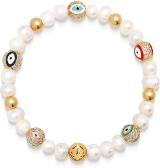 Nialaya Homme, Accessoires, Jaune, Taille: XL Mens Evil Eye Pearl Bracelet