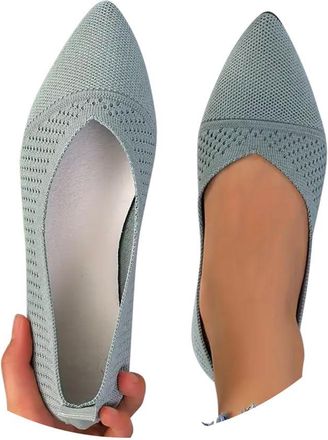 Minetom Damen Ballerina Flache Schuhe Spitze Zehe Strick Kleid Schuhe Slip On Sommer Walking Flats Loafer F&uuml;r Frauen Bequem Weich A Hellgr&uuml;n 37 EU