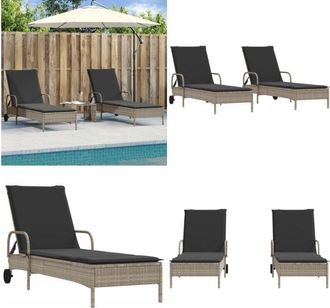 vidaXL Sonnenliegen mit Auflagen 2 Stk. Hellgrau Poly Rattan - Sonnenliegen - Gartenm&ouml;bel - Lounge Chair - Relaxsessel - Outdoor Furniture - Home & Living