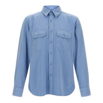 Tom Ford Homme, Chemises, Bleu, Taille: XL Chemise militaire en faille de coton et soie