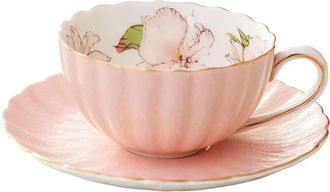 Generic Teetasse im englischen Stil, k&ouml;nigliche Vintage-Keramik, Blumenmuster, Teetassen-Set enth&auml;lt 1 Tasse und 1 Teller, Porzellan-Teeset, Cappuccino-Tassen