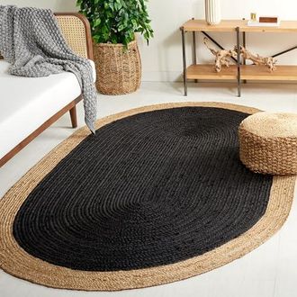 Safavieh Naturfaser Teppich für Wohnzimmer, Esszimmer, Schlafzimmer - Natural Fiber Collection, Kurzer Flor, Schwarz und Natur, 122 X 183 cm