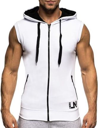 Generic Gilet pour homme avec capuche - Gilet de sport pour homme - Coupe ample - Sans manches - Fermeture éclair - Évacuation de lhumidité - Couleur contrast